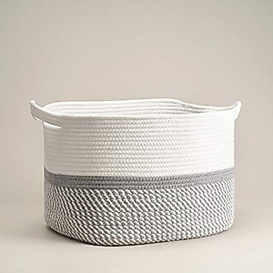 CHICVITA Square Cotton Rope Woven Basket with Handles For Books, Magazines, Toys Decorative Rectangle Basket For Baby Nursery, Living Room, Bathroom 13.5 inch x 11 inch x 9.5 inch, Pack of 1