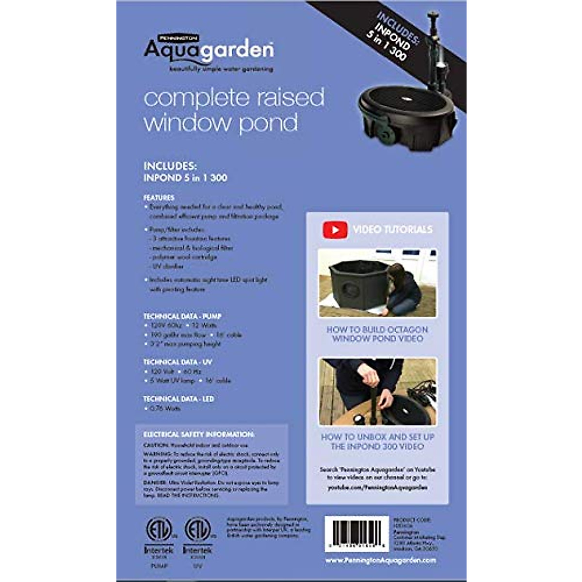 Pennington Aquagarden, Complete Raised Window Pond Kit - Octagon, Water Feature Pool, Includes Inpond 5 in 1 300 Pond & Water Pump with UV Clarifier, 106 Gallon Decking Pond, Three Fountain Displays,