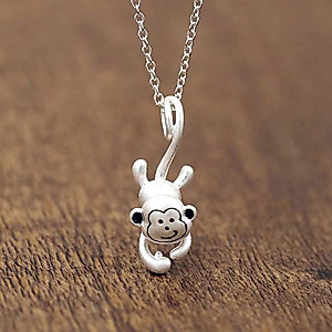 Chereda Power Necklace Silver Plated Monkey Cute 3D Animal Necklace Pendant Charm for Women