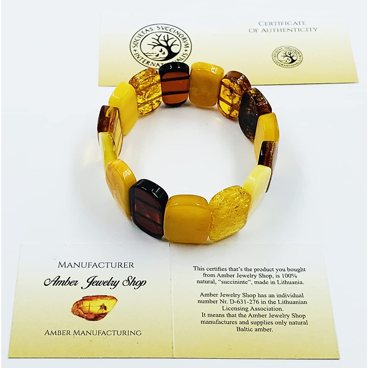 Natural Baltic Amber Stretch Bracelet - Hand Made from Polished/Certified Baltic Amber Beads(Multicolor)