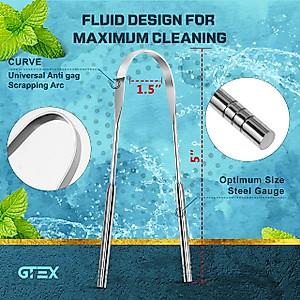 GTEX Tongue Scraper (3 Pack) with Travel Pouch - Medical Grade 100% Stainless Steel Metal Tongue Cleaner for Adults and Kids - 3 Tounge Scrapers