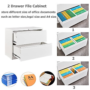 Rophefx Lateral File Cabinet 2 Drawer, Metal Storage File Cabinet with Lock, Mordern File Cabinet, Cabinet for Legal/Letter A4 Size and Office Home, Steel, White