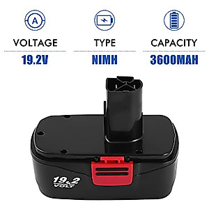 3.6Ah Ni-Mh 19.2V Replacement Battery Compatible with Craftsman 19.2 Volt Battery Diehard C3 130279005 130279003 315.113753 315.115410 315.11485 1323903 1323517 11375 11376 Cordless Power Batteries