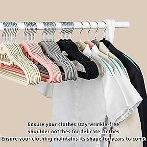 Velvet Clothing Hangers Slim Stackable Non-Slip Beige Suit Hanger Space Saving Clothes Hanger Heavy Duty Adult Hangers with 360°Swivel Hook