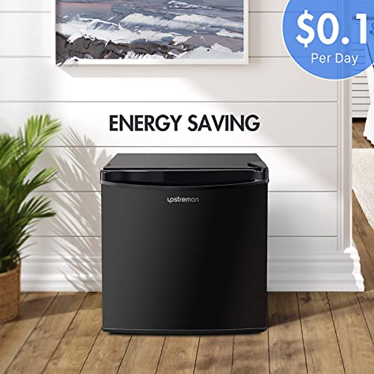 Upstreman 1.7 Cu.ft Mini Fridge with Freezer, Adjustable Thermostat, Energy Saving, Low Noise, Single Door Compact Refrigerator for Dorm, Office, Bedroom, Black-FR17