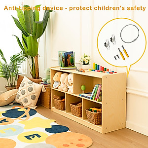 kidi house Kids Bookshelf and Toy Storage Shelf, Wooden Montessori Bookshelf, 2-Tier Toy Shelf with 5 Cubby, Classroom Furniture, Birch Children Bookcase, Book Shelf for Kids Room, Nursery, Playroom