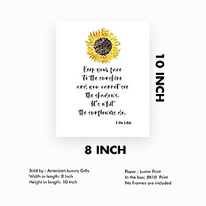 Helen Keller Quotes-"Keep Your Face to the Sunshine-What Sunflowers Do" Inspirational Wall Art-8 x 10" Typographic Art Print w/Sunflower Image-Ready to Frame. Modern Home-Office-Studio-School Decor!
