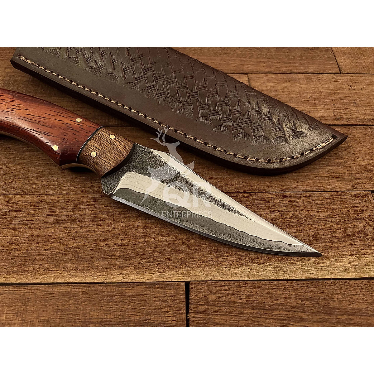 Classic Blades San Mai Damascus Steel Handmade Hunting knife, Bushcraft knife, Fixed blade knife, Outdoor Full Tang Forged knife, Camping knife Wooden Handle With Leather Sheath
