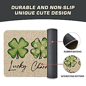 Artoid Mode Lucky Charm Blessed Clover Shamrock Decorative Doormat, Seasonal Spring St. Patrick's Day Holiday Low-Profile Floor Mat Switch Mat for Indoor Outdoor 17 x 29 Inch