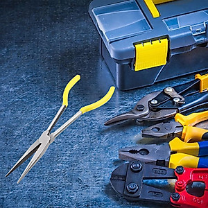 3-piece 11 Inch Long Reach Long Nose Pliers 25 degrees plier, circle plier,work for Mechanics Technicians and Contractors Work with Delicate or Difficult-to-Reach Pieces Milled-Jaws Steel Needle Nose