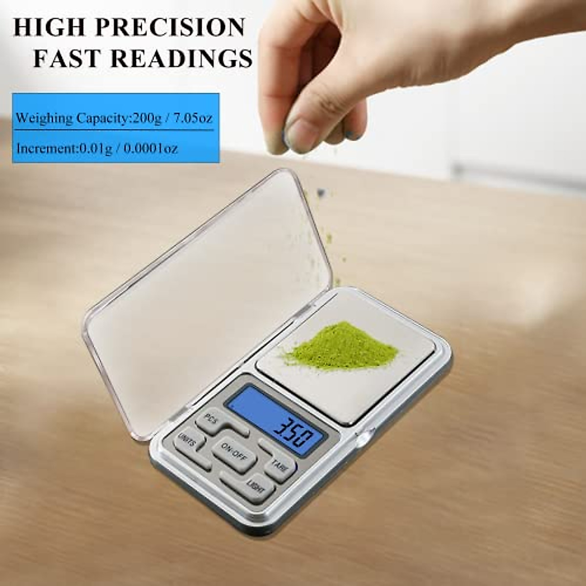 Precision Pocket Scale 200g x 0.01g, SKEAP Digital Gram Scale Small Herb Scale Mini Food Scale Jewelry Scale Ounces/ Grains Scale, Easy to Carry, Great for Travel ,Backlit LCD, Stainless Steel