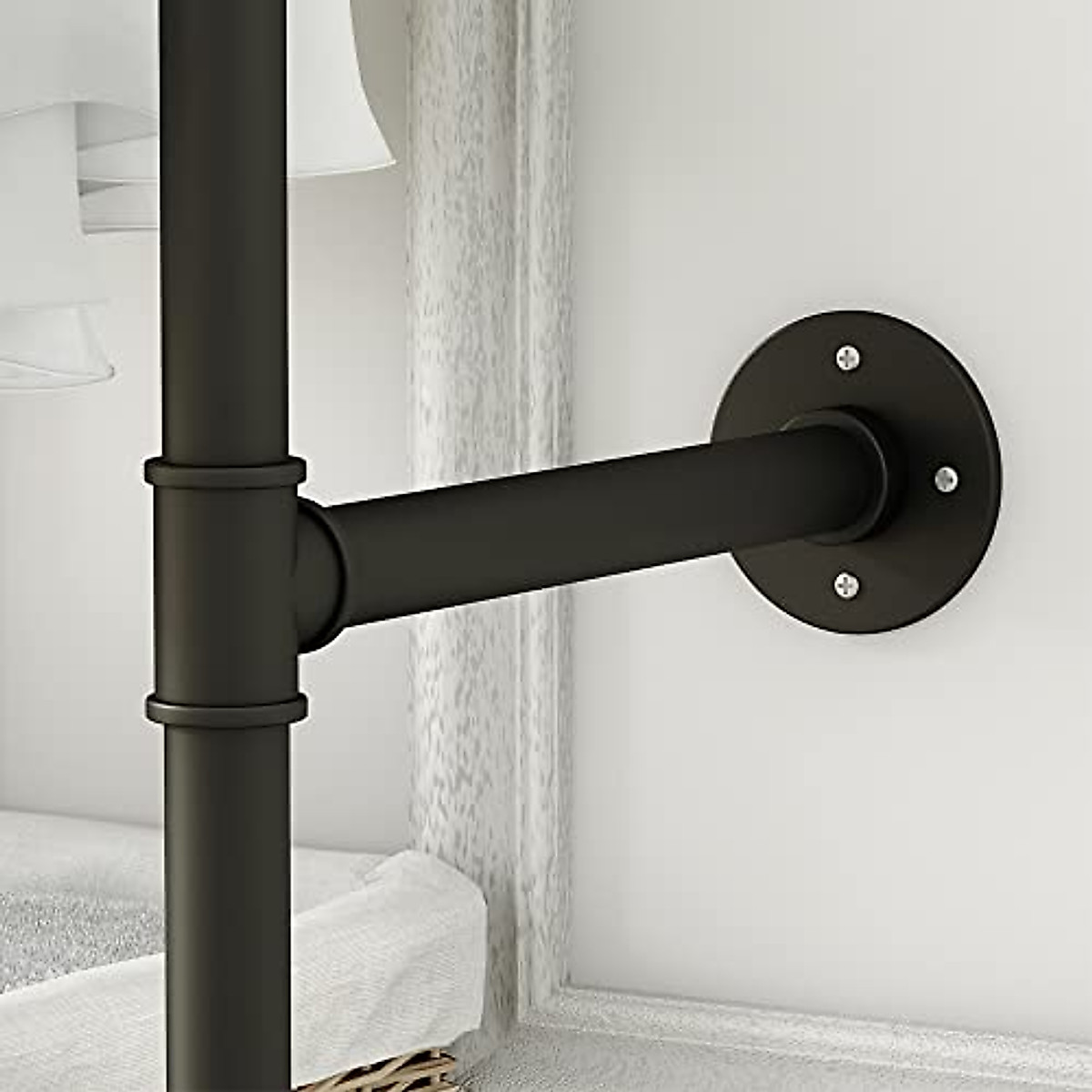 HEONITURE Industrial Pipe Clothing Rack with Shelves, Wall Mounted Garment Rack, Heavy Duty Choset Clothes Rack for Indoor Bedroom and as walk-in Closet System(Black)