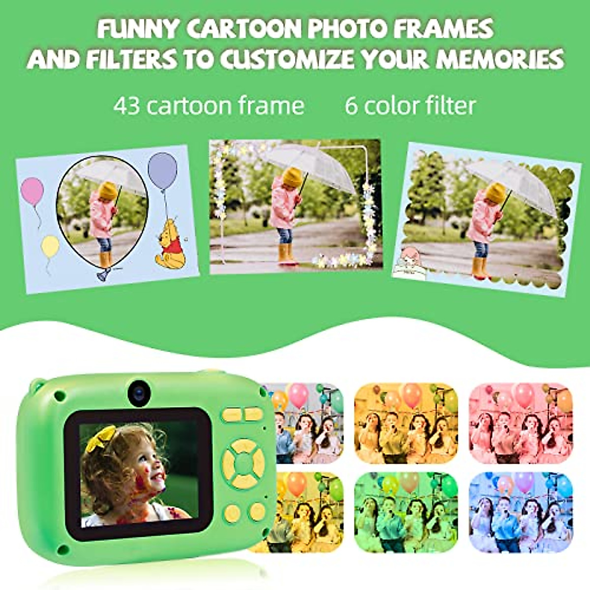seanme Kids Selfie Camera with 32GB Card, 40MP & 1080P HD Kids Digital Camera Toys for 3-8 Year olds, Birthday & Christmas Gifts for 3 4 5 6 7 8 9 10 Year Old Boys (Green)
