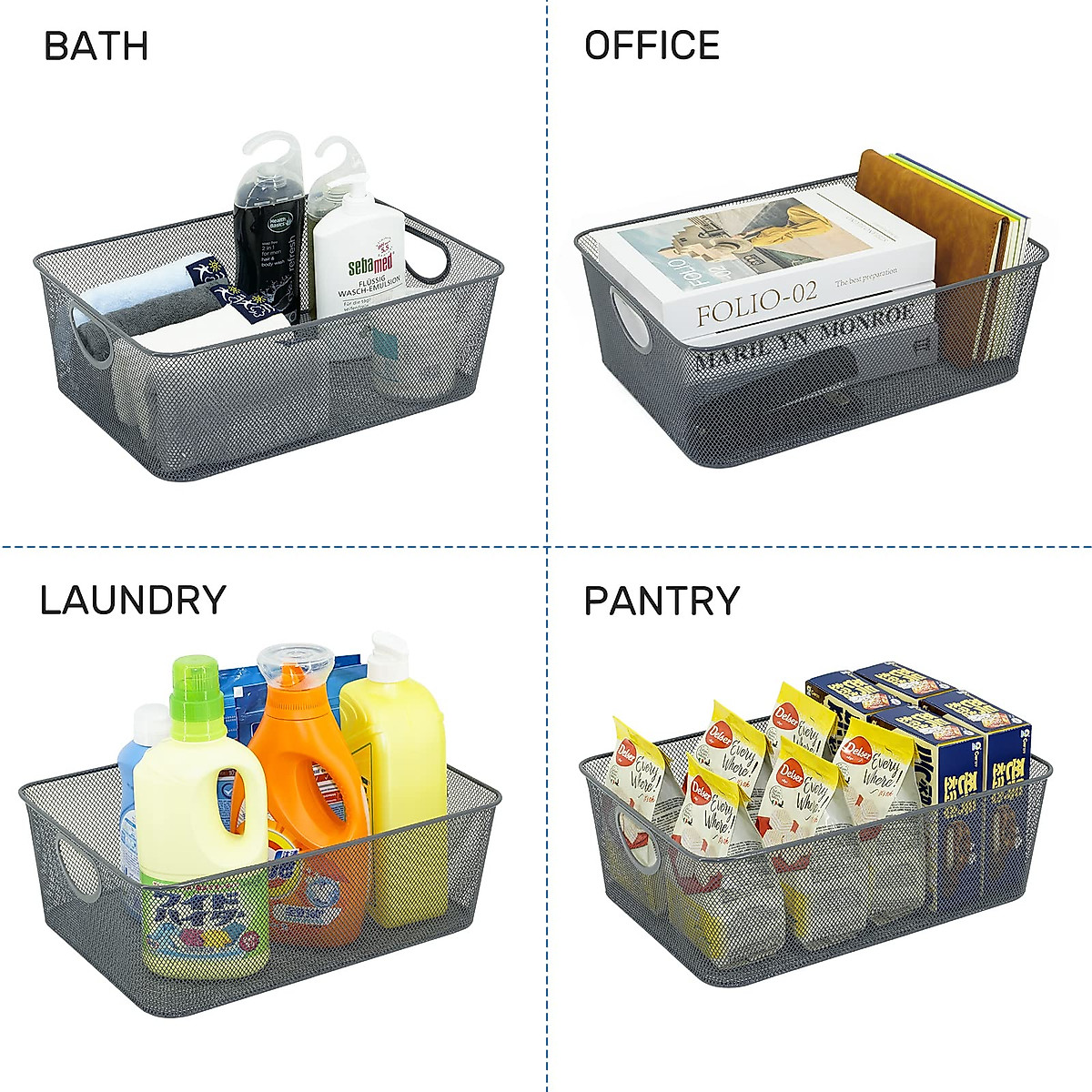 Wire Baskets for Organizing Neudeco Pantry Baskets 6 Pack Wire Storage Baskets Metal Mesh Baskets Storage Bins for Kitchen Laundry Garage Fridge Bathroom Countertop Organizer Gray