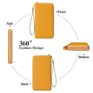 GOIACII Womens Wallet RFID Blocking Leather Zip Around Wallet Large Capacity Long Purse Credit Card Clutch Wristlet
