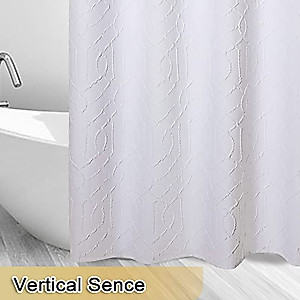 OWENIE White Shower Curtain for Bathroom, 2022 New Upgrade 100% Waterproof 3D Embossed 2 in 1 White Fabric Shower Curtains, Geometric Polyester Modern Luxury Elegant Hotel Style Pattern, 72 x 72 Inch