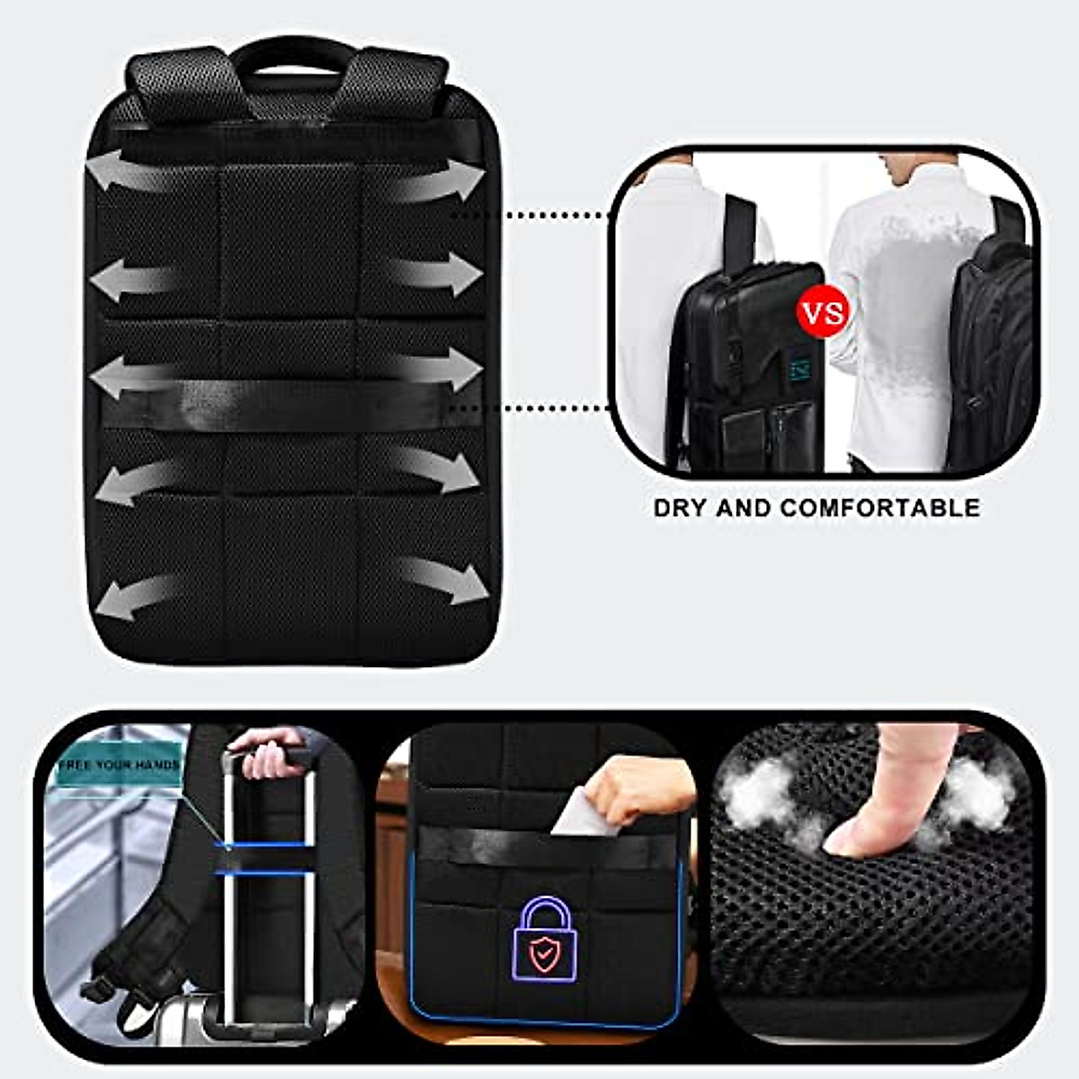 ZINZ Slim & Expandable Laptop Backpack 15.6 Inch Business Backpack with USB Port, Waterproof Anti-Theft Travel Backpack Daypack for Men and Women -Black