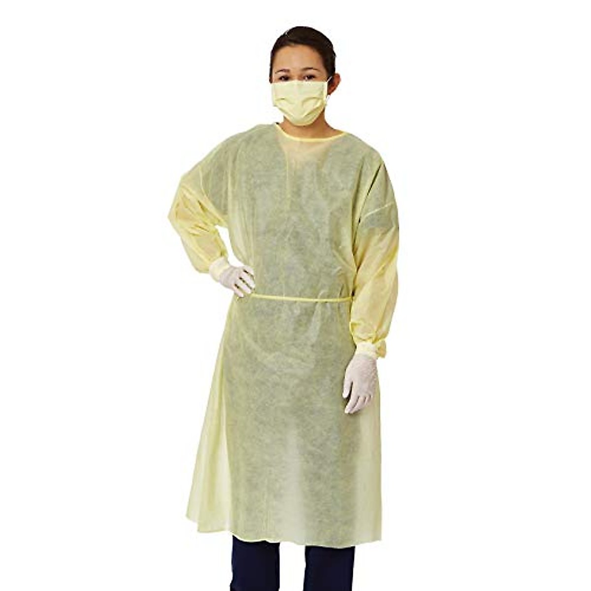Disposable Protective Isolation Gown with Elastic Cuff,Latex Free,Non-Woven, Fluid Resistant,ONE Size FITS All,(Pack of 10) Yellow