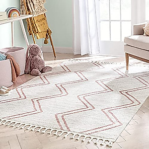 Well Woven Kennedy Reeve Modern Chevron Pattern Pink Ivory 5'3" x 7'3" Area Rug