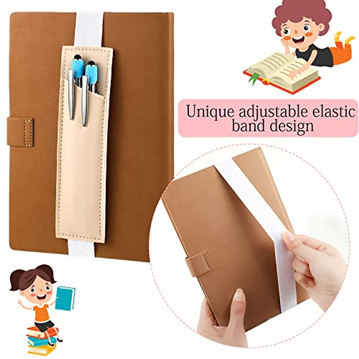 Glenmal 8 Pieces Adjustable Elastic Band Pen Holder Colorful PU Leather Sleeve Pouch Pen Sleeve Journal Pen Holder Pencil Holder for Notebook Pen Holder Pouch with Elastic Band, 8-1.5 Inch, Detachable