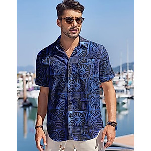 COOFANDY Men's Hawaiian Shirts Casual Short Sleeve Button Down Tropical Beach Shirt Whith Pocket Blue