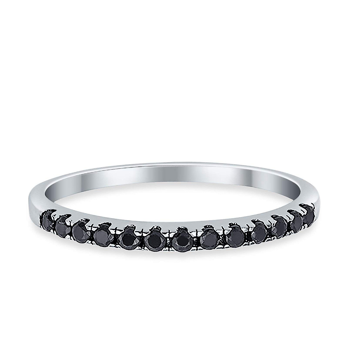 Blue Apple Co. Simulated Black Cubic Zirconia Size-8 Half Eternity Wedding Band Ring Round Simulated Cubic Zirconia 925 Sterling Silver