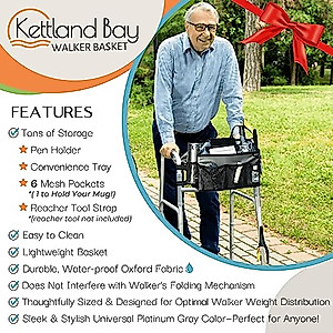 Walker Basket for Folding Walker, Walker Tray for Walker Bag for Walker, Grabber Strap f/Walker Bags for Walkers, Basket for Walker Bags for Folding Walker with Wheels, Walker Accessories for Walker