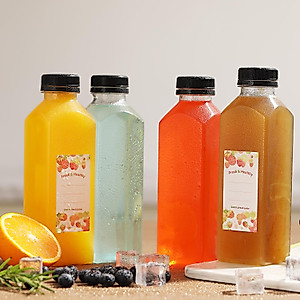 Party Club of America 21pcs 16oz Square Empty Reusable Juice Bottles With Caps,Label, Funnel, And Brush Drink Containers For Juicing Milkshake And Other Beverages