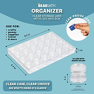 The Beadsmith Personality Case - Clear Storage Organizer Box, 9.5 x 6.4 inches - Includes 24 Small Containers with lids – 1.5 x 0.8 inches, Bead Holder