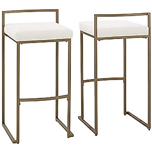 Crosley Furniture Harlowe Bar Stool, Set of 2, Creme and Gold