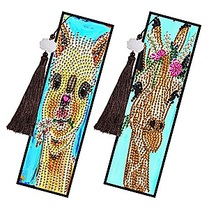 pigpigboss Giraffe Bookmark Diamond Painting Kit 2 Pieces Special Shaped Diamond Painting Art Leather Bookmark Diamond Dots DIY Bookmark Giraffe Diamond Painting for Adult Child Book Decor