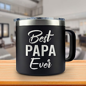 Hyturtle Best Papa Ever Coffee Black Mug/Tumbler 14oz Gift For Dad, Gifts For Dad From Daughter, Son, Kids - Fathers Day - Birthday Gift Ideas For Daddy - Christmas Gifts For Father, Men