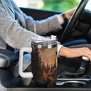 Bear Lake Lodge Duck Tumbler with Handle Travel Mug Water Bottle Tea Coffee Cup White-style