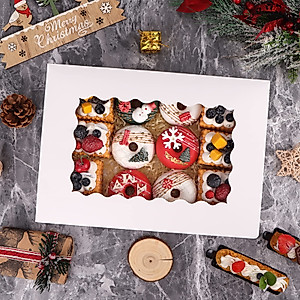 Moretoes 40pcs Cookie Boxes, 14x10x2.5 Inch Bakery Boxes, Treat Boxes with Window for Donuts, Pies, Cakes, Muffins, and Pastries