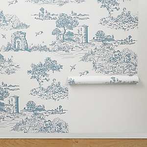 WENMER Toile Peel and Stick Wallpaper 17.7” X 118” Blue and White Wallpaper Blue Contact Paper Removable Vintage Chinoiserie Wallpaper French Wallpaper for Bedroom Living Room