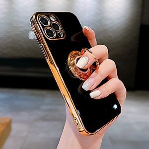 Yepda Case for iPhone 13 Pro Max Ring Holder Case with Diamond Shiny Plating Rose Gold Edge Built-in 360 Rotation Magnetic Kickstand for Women Girls Slim Soft TPU Protective Cover 6.7 Inch, White