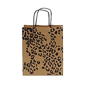 Brown Paper Gift Bags - 8x4x10 Inch 100 Pack Brown Animal Print Paper Bags with Handles, Cheetah, Zebra, Leopard, for Shopping, Small Business, Retail, Take-Out, Merchandise, Parties, Events