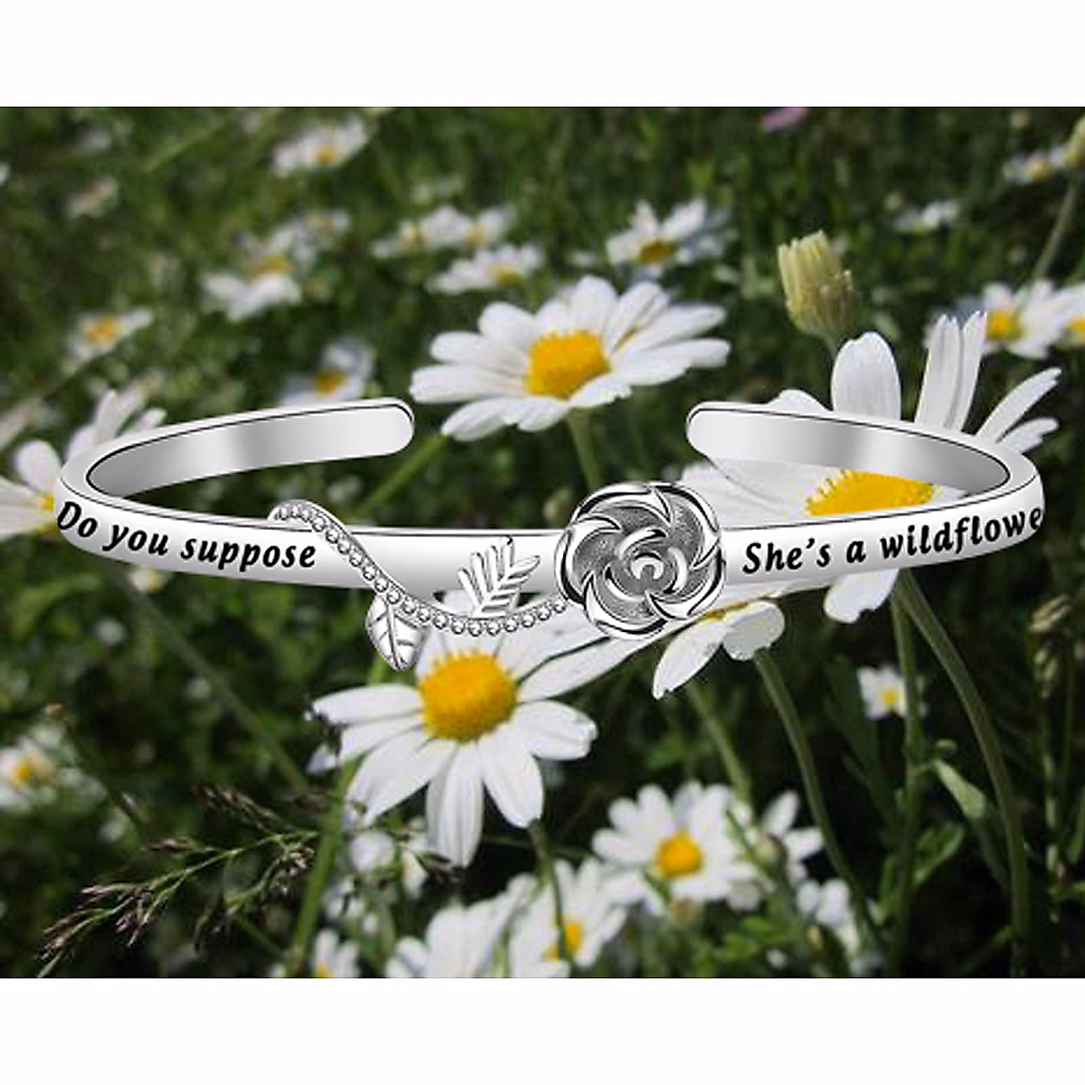 MYOSPARK In Wonder Land Inspired Quote Gift Do You Suppose She's A Wildflower Bracelet Encouragement Gift For Friend (wildflower cuff S)