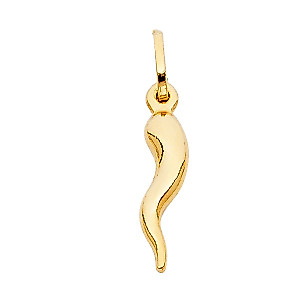TGDJ 14k Yellow Gold Cornicello Italian Horn Charm Pendant - Height 18 MM Width 8 MM
