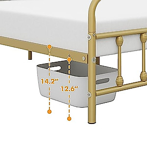 Topeakmart California King Size Victorian Style Metal Bed Frame with Headboard/Mattress Foundation/No Box Spring Needed/Under Bed Storage/Strong Slat Support Antique Gold