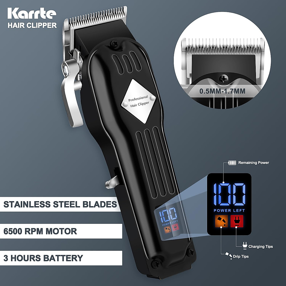 Karrte Professional Hair Clippers and Trimmer Kit,Cordless Hair Cutting Kit,Barber Supplies for Men Beard Trimmer Mens Grooming Kit Accessories (Golden)