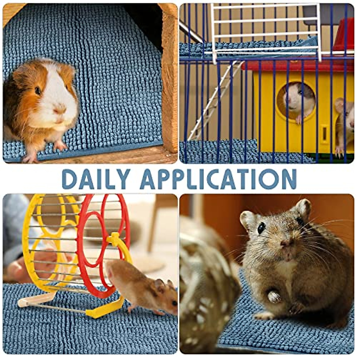 Amylove 4 Pcs Guinea Pig Cage Liner Guinea Pig Bedding Washable Fleece Pee Pads Reusable Small Animals Training Mat Small Animal Sleeping Bed for Bunny Hamster(Blue,14 x 28 Inch)
