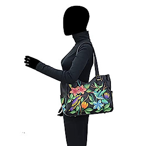 Anna by Anuschka womens Anna Anuschka Women s Genuine Leather Shoulder Bag, Paradise Black, One Size US