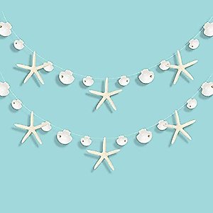 Decor365 Flat Paper White Finger Starfish Sea Shell Garland Ocean Coastal Nautical Party Decoration Starfish Cutouts Hanging Bunting Banner Under The Sea Mermaid Wish Birthday Beach Wedding Decor