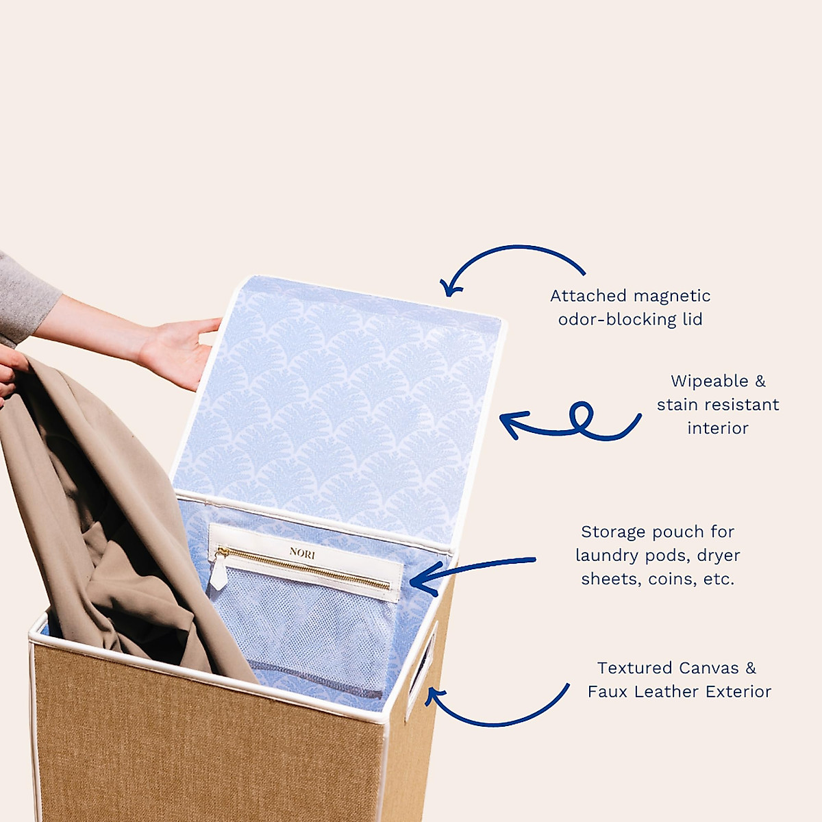 NORI Laundry Hamper - Slim Laundry Hamper - Laundry Basket w/Lid & Wheels - Collapsible Hamper w/Lid, Storage Pouch & Wheel Attachment | Apartment and Dorm Room Essentials | Women Gift Ideas