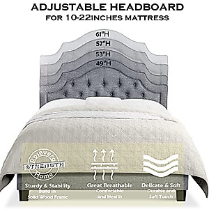 Rosevera Angelo Linen Upholstered Bed with Adjustable Headboard and Button Tufting, Full, Gray