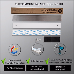 Hamletoff Premium Magnetic Knife Holder for Refrigerator – 16 Inch Professional Double Sided Magnetic Knife Strip for Fridge - Stainless Steel Magnetic Knife Holder for Wall Self Adhesive