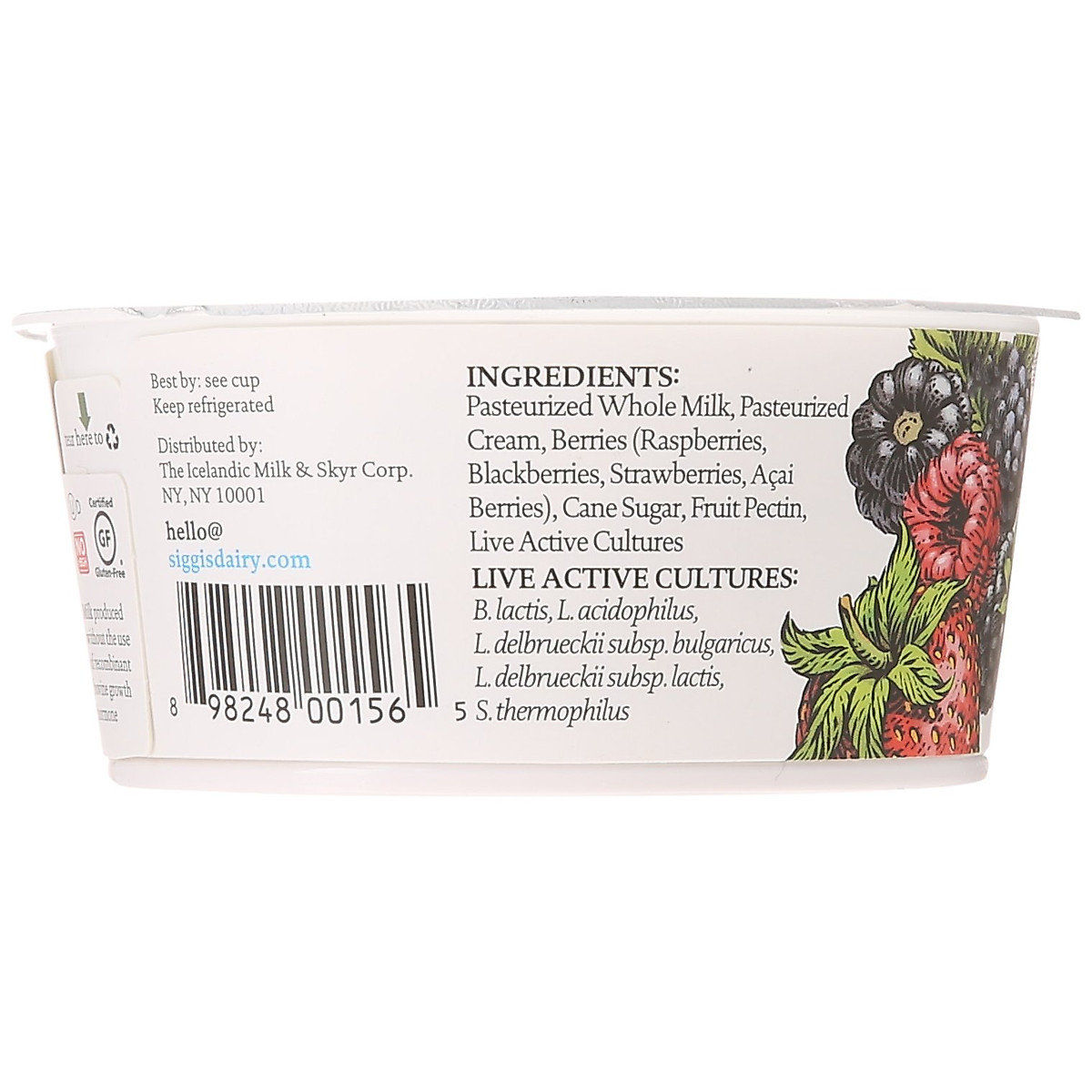 siggi's® Icelandic Strained Whole Milk Yogurt, Mixed Berry, 4.4 oz. Single Serve Cup – Thick, Protein-Rich Yogurt Snack