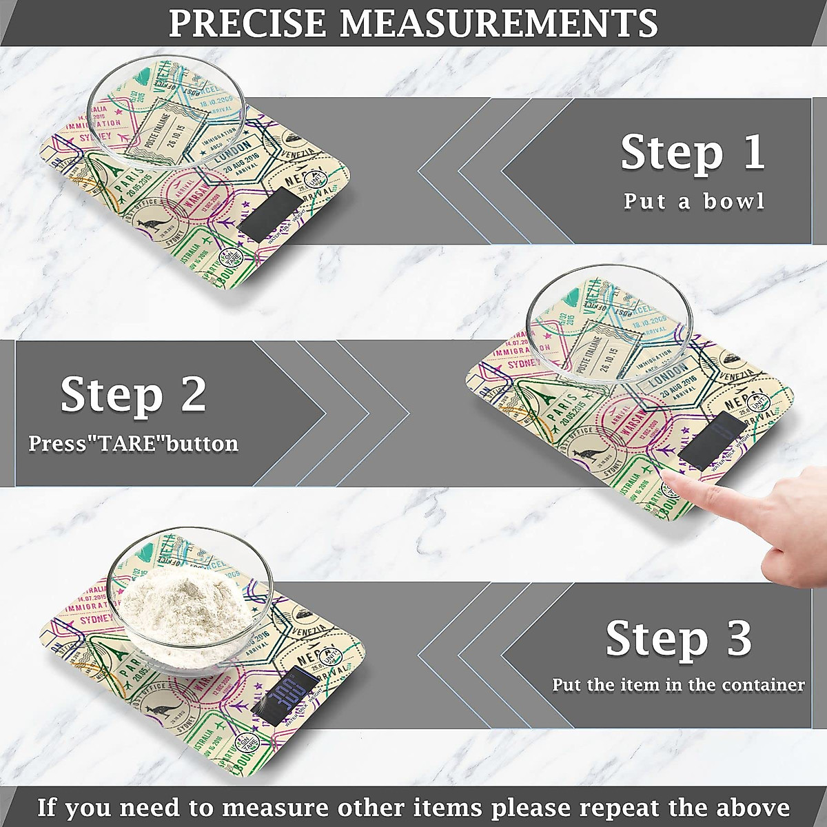 Travel Stamps Visa Food Scale Waterproof Digital Kitchen Scales Weight Ounces and Grams with Easy to Clean for Weight Loss, Baking, Cooking