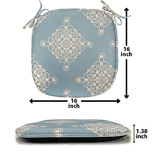 Ambesonne Pearls Chair Seating Cushion Set of 6, Abstract Swirled and Curved Lines Symmetrical Design Elements Vintage Royal, Anti-Slip Seat Padding for Kitchen & Patio, 16"x16", Pale Slate Blue Tan